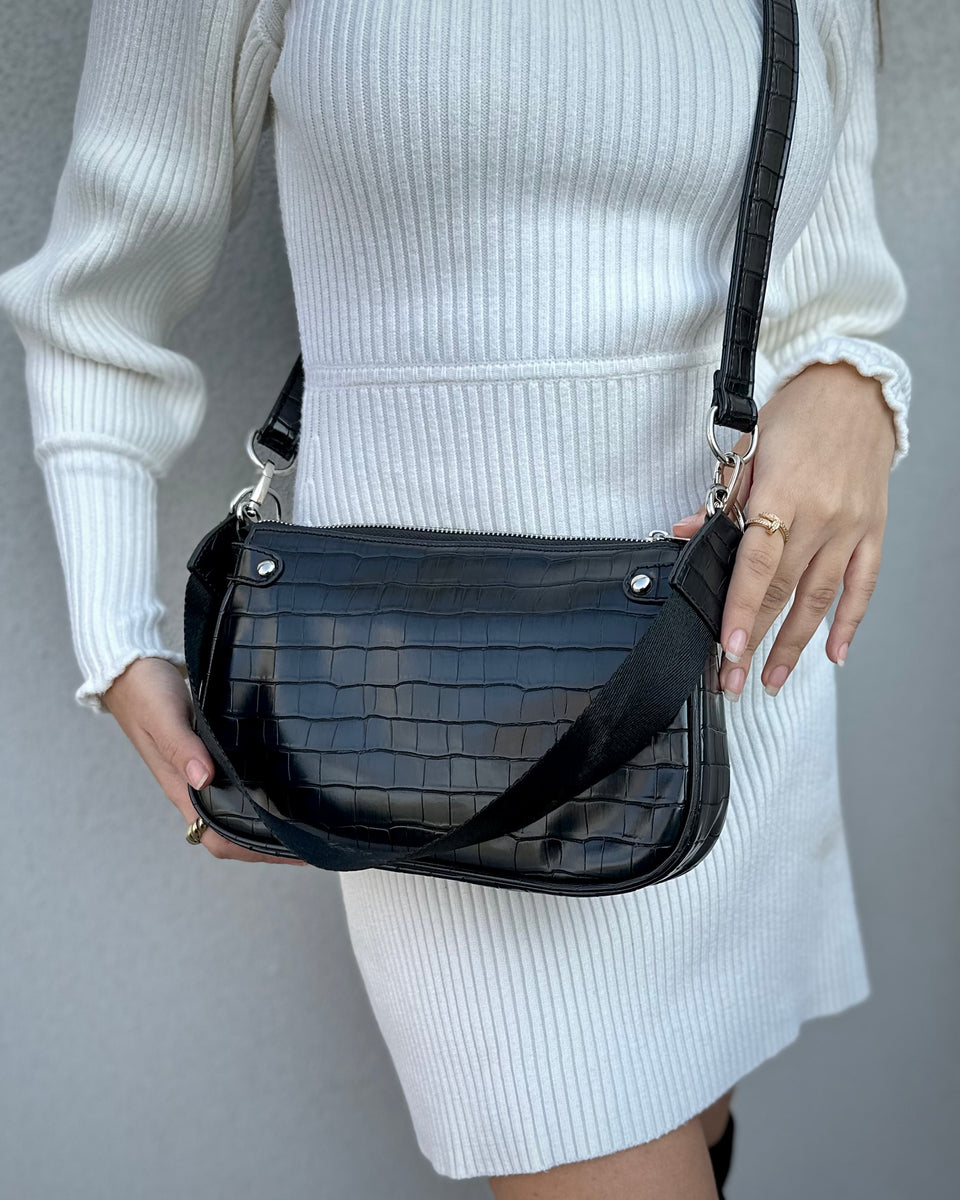 JAMEELA CROCO BAGUETTE - BLACK – Deeda