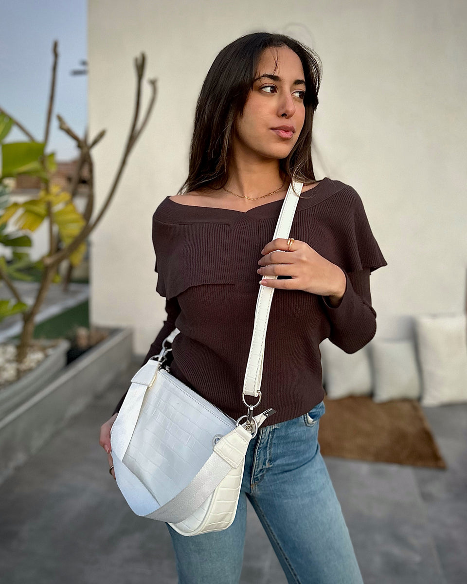 JAMEELA CROCO BAGUETTE - WHITE – Deeda