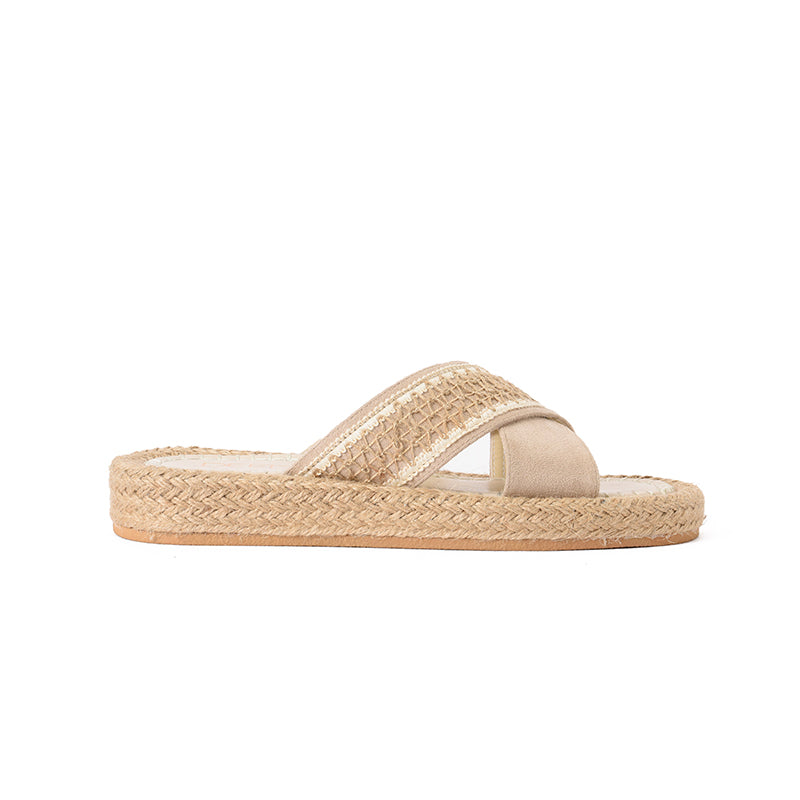 JUTE PLATFORM CRISS CROSS SLIPPERS - BEIGE – Deeda