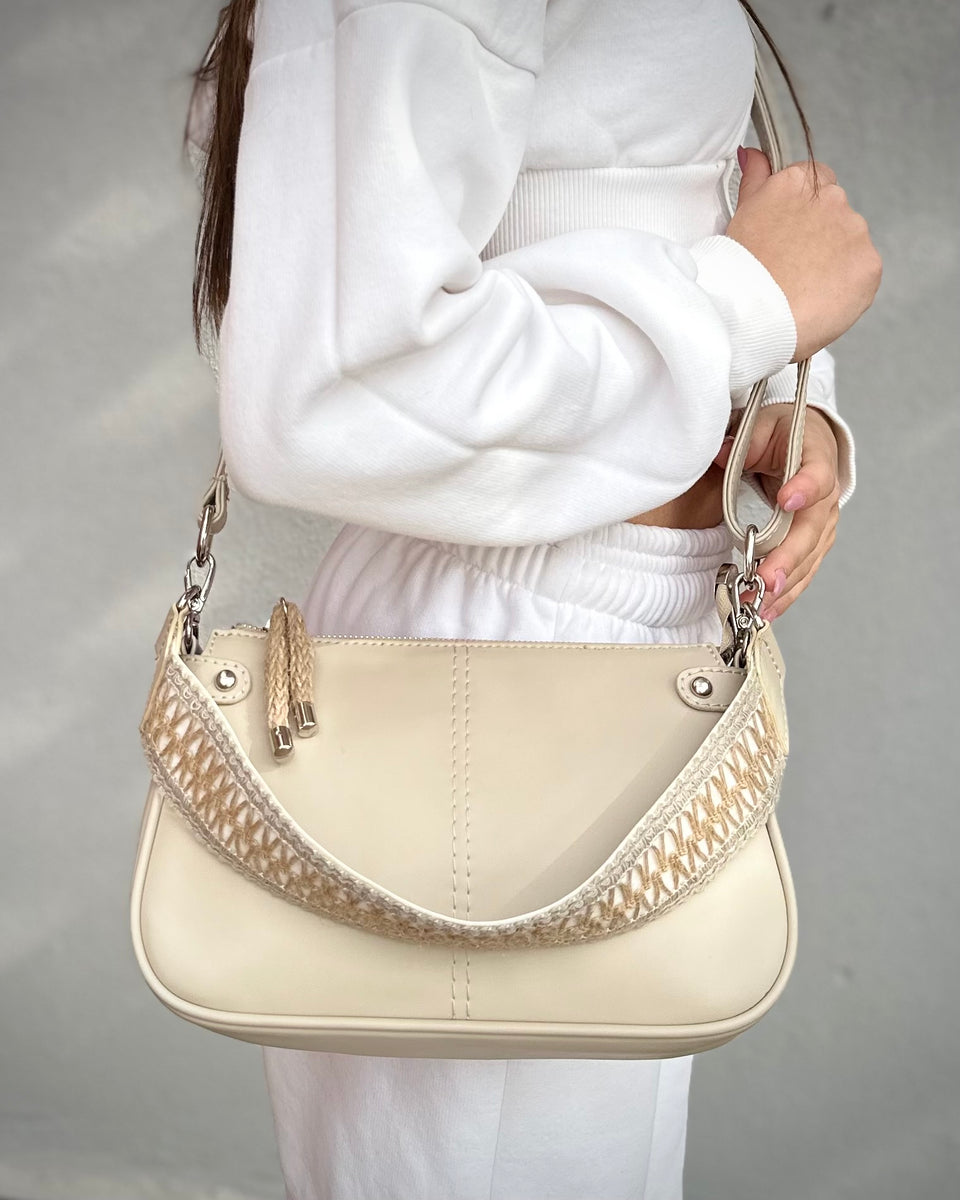 JAMEELA BAGUETTE CROSS-BODY BAG - BEIGE – Deeda